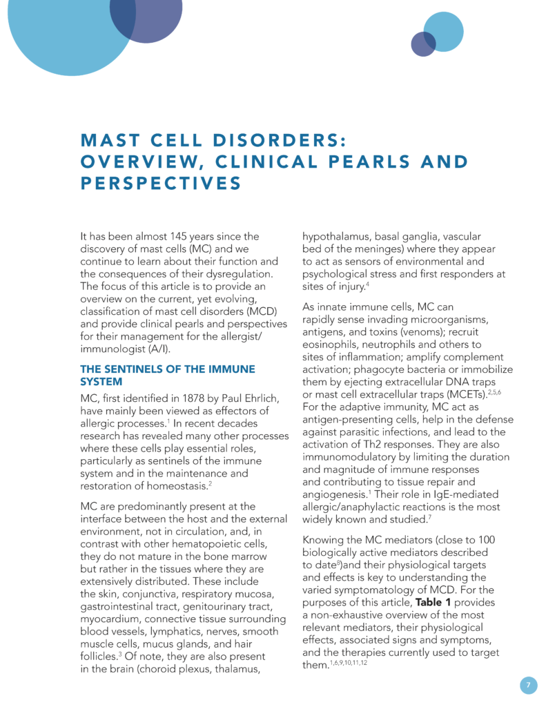 Mast Cell Disorders: Overview, Clinical Pearls and Perspectives ...
