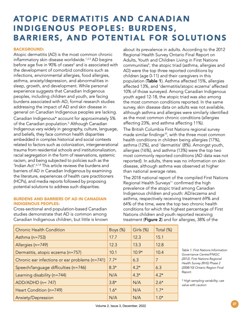 Atopic Dermatitis and Canadian Indigenous Peoples: Burdens, Barriers ...