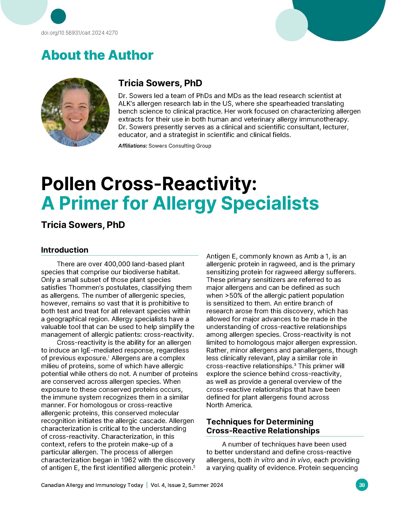 Pollen Cross-Reactivity: A Primer for Allergy Specialists | Canadian Allergy & Immunology Today